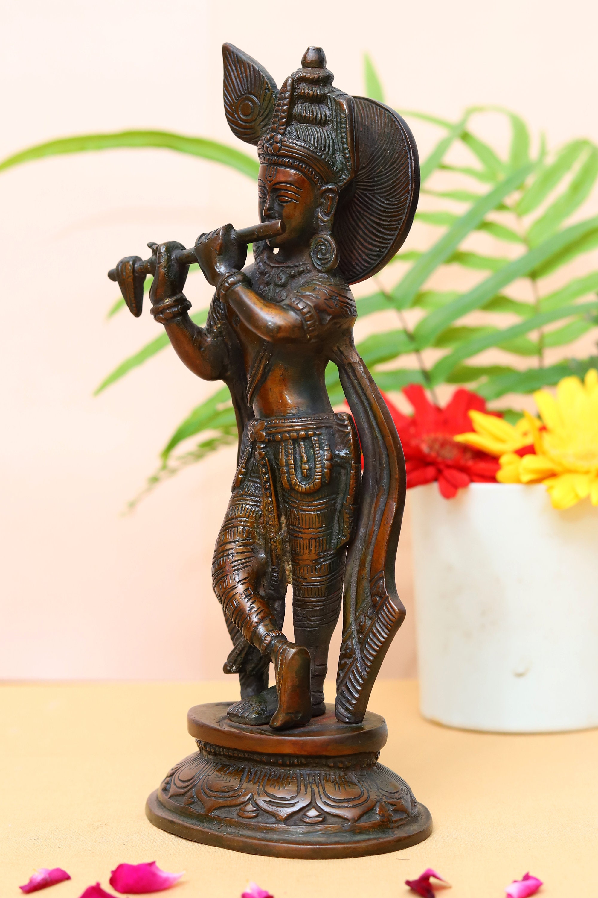 Lord Krishna Statue, 24CM Krishna in Brass, Krishan Figurine, Hindu God ...