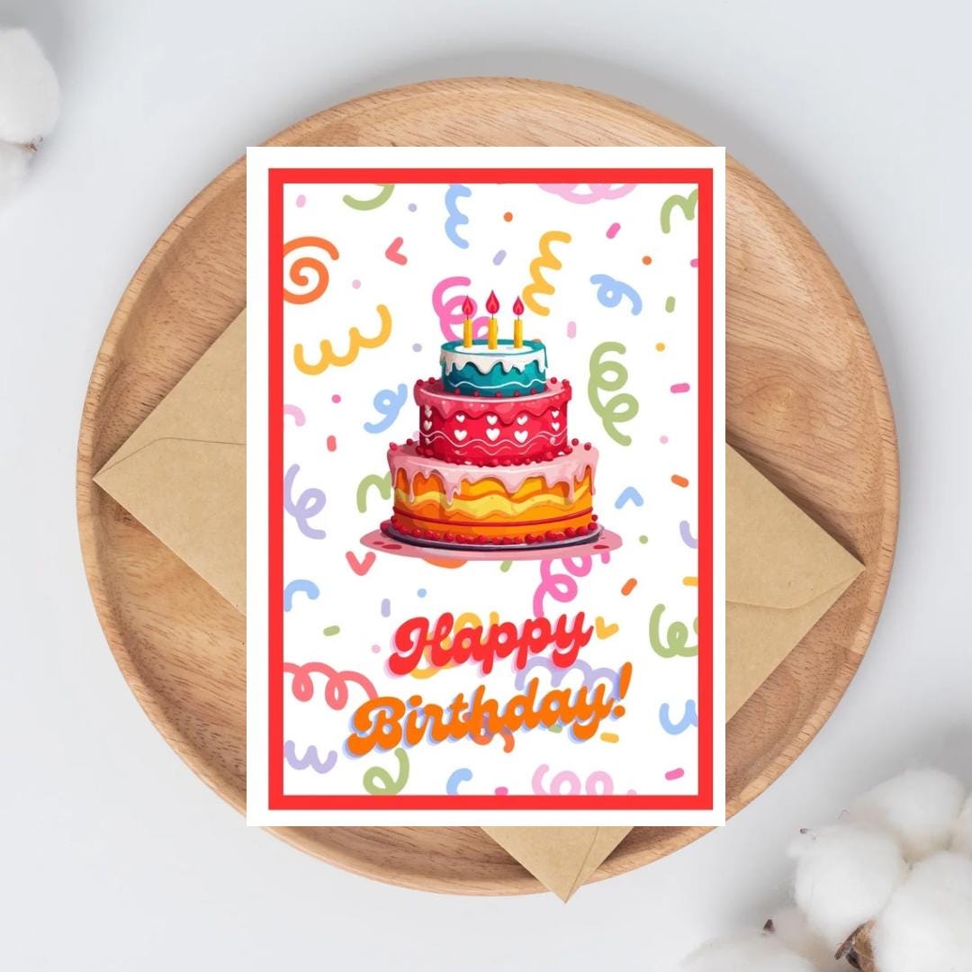 Colorful Birthday Cake Printable Card | Instant Download | A5 Birthday ...