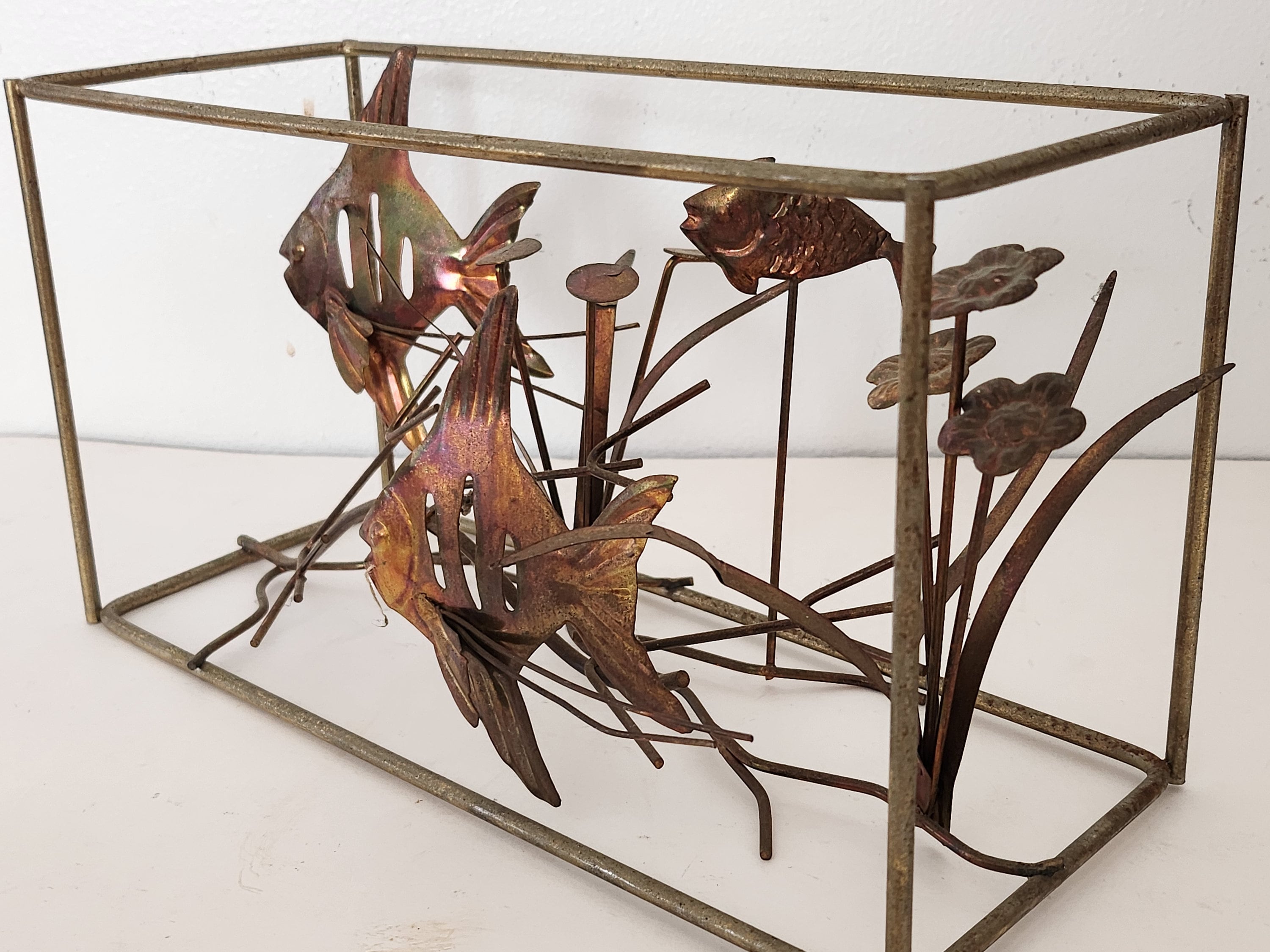 MCM Brutalist Torch Cut Copper Aquarium Scene, Table Decor, Shelf Decor ...