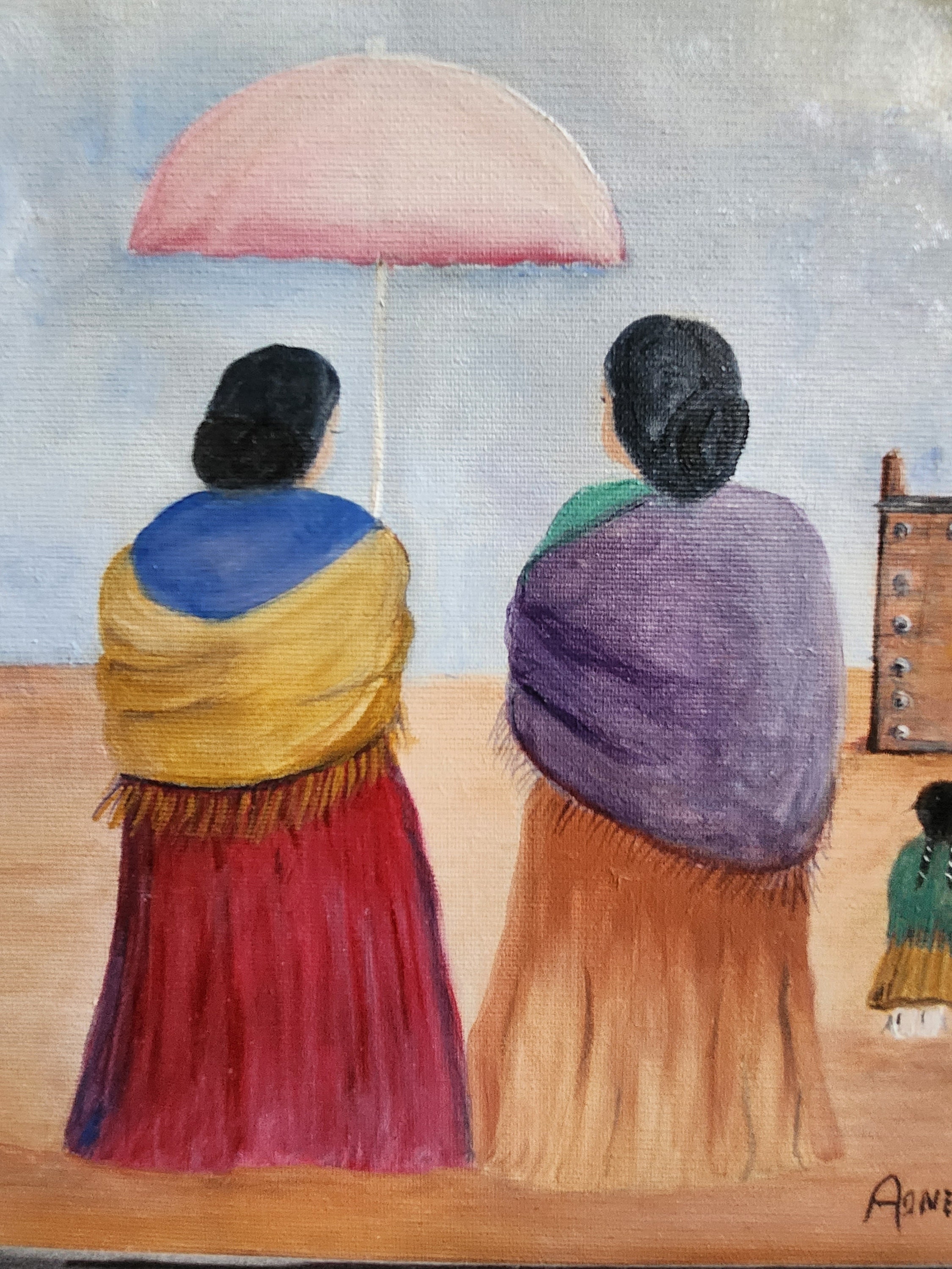 Original Framed Painting Pueblo Scene, Navajo Desert Mission, Folk Art ...