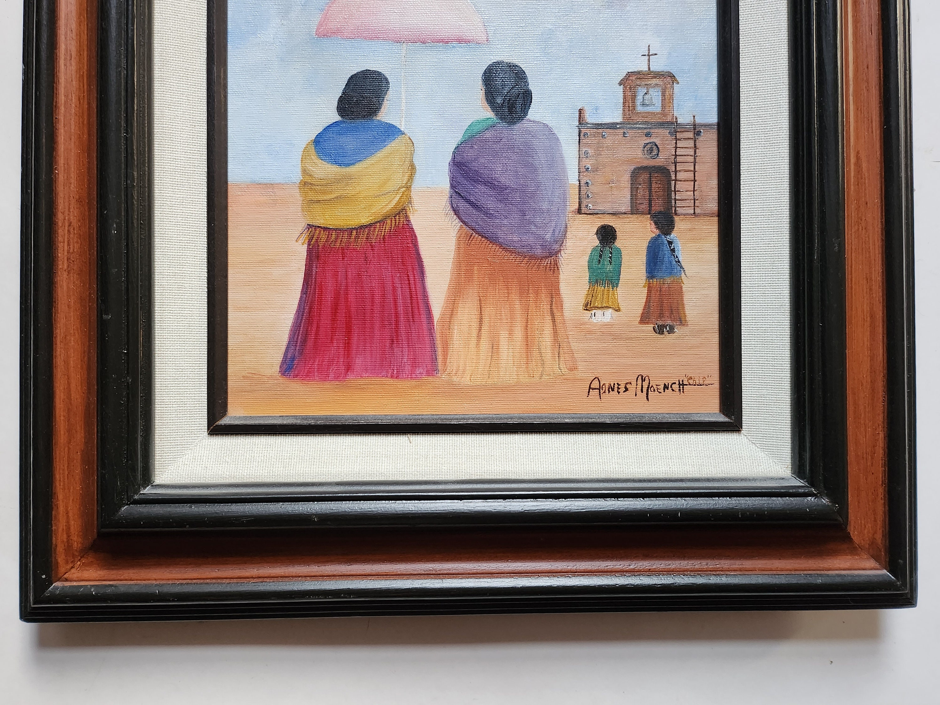 Original Framed Painting Pueblo Scene, Navajo Desert Mission, Folk Art ...