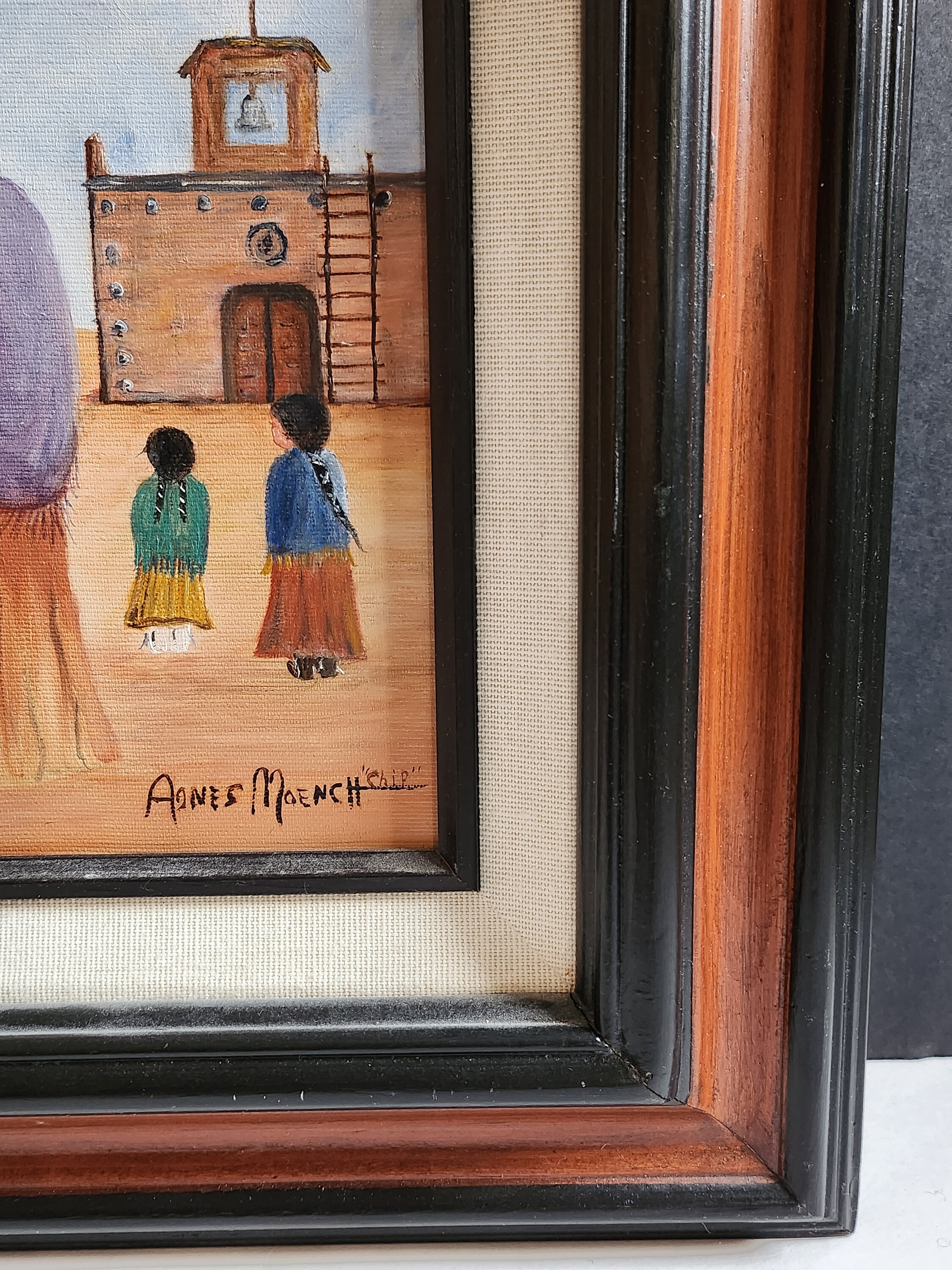 Original Framed Painting Pueblo Scene, Navajo Desert Mission, Folk Art ...