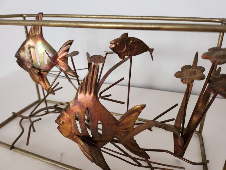MCM Brutalist Torch Cut Copper Aquarium Scene, Table Decor, Shelf Decor ...