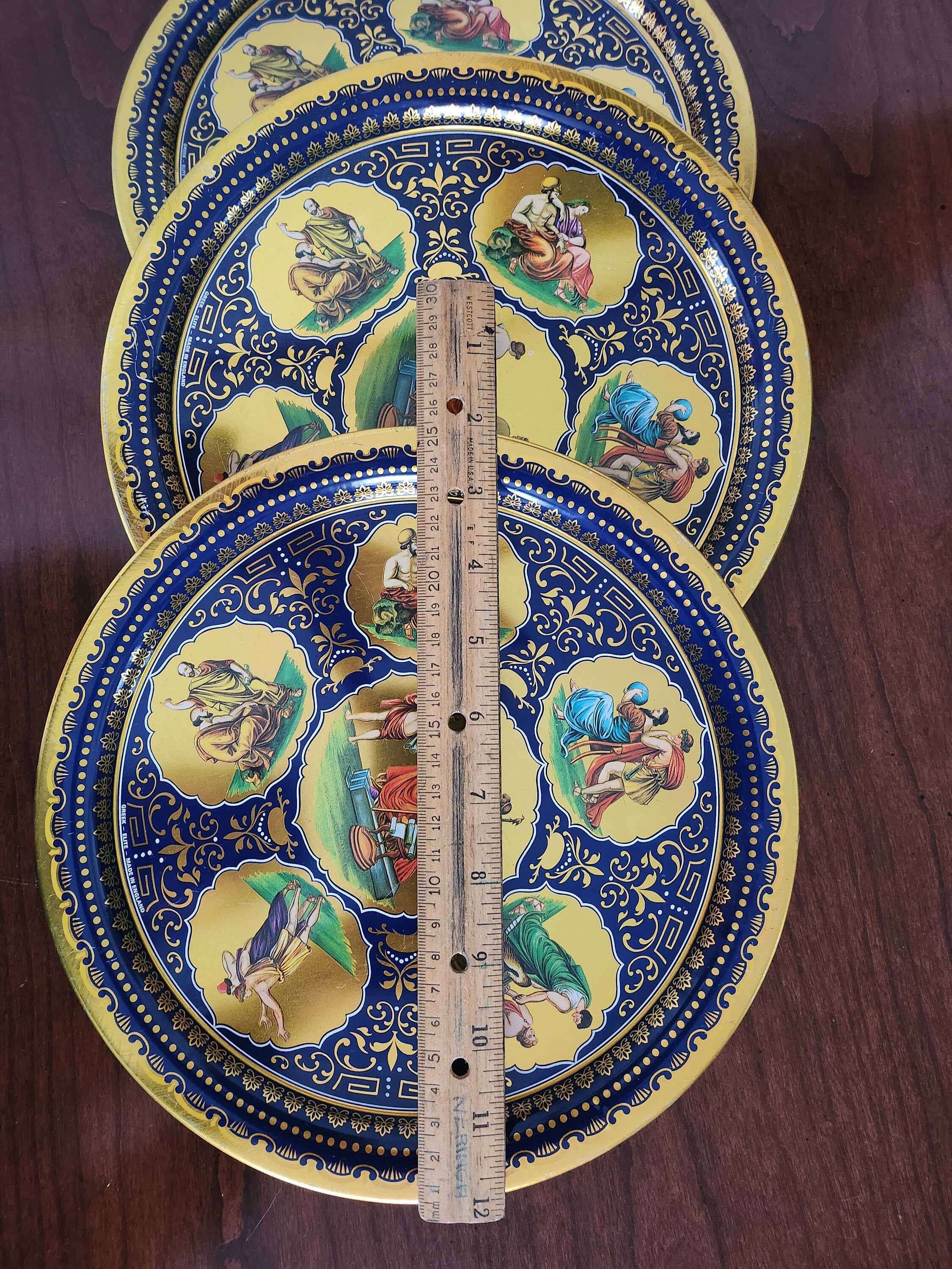 3 Vintage Decorative Elite Metal Cocktail Trays Unique Set of 3 Greek ...