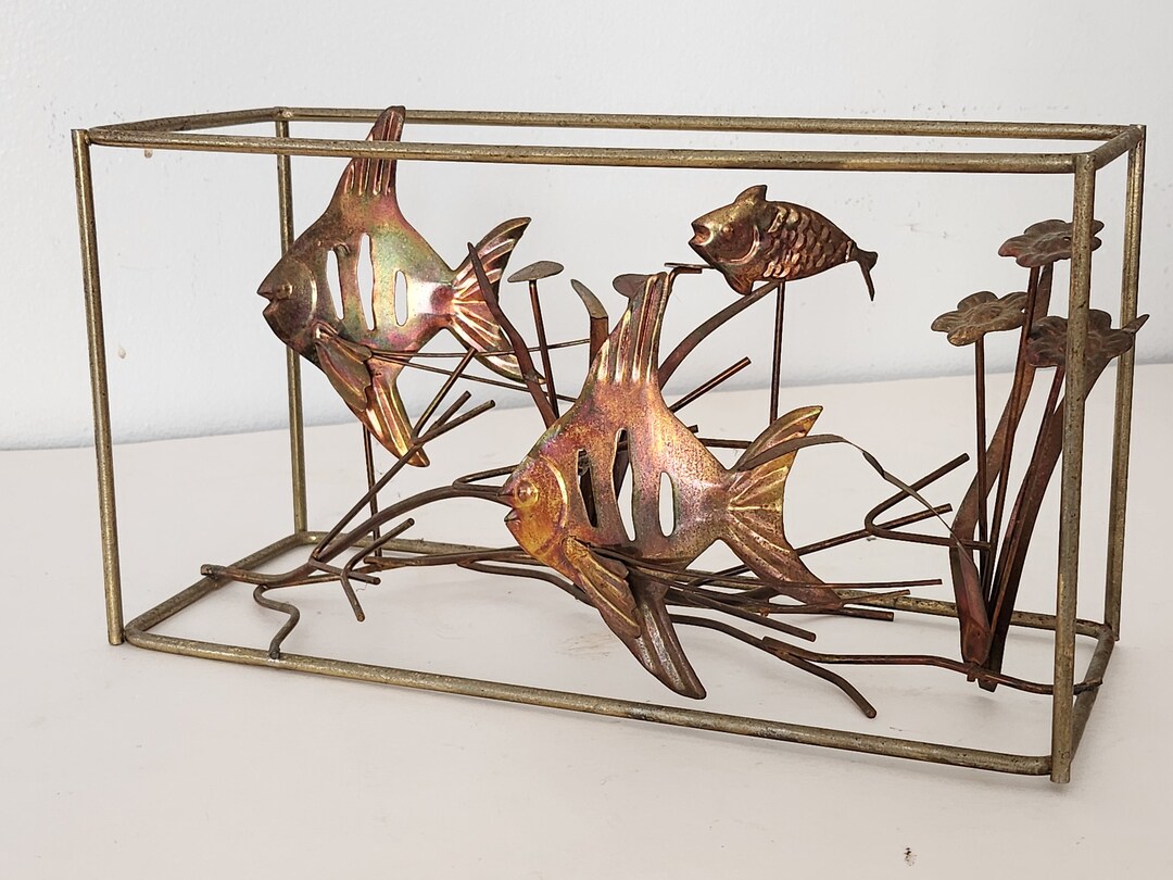 MCM Brutalist Torch Cut Copper Aquarium Scene, Table Decor, Shelf Decor ...