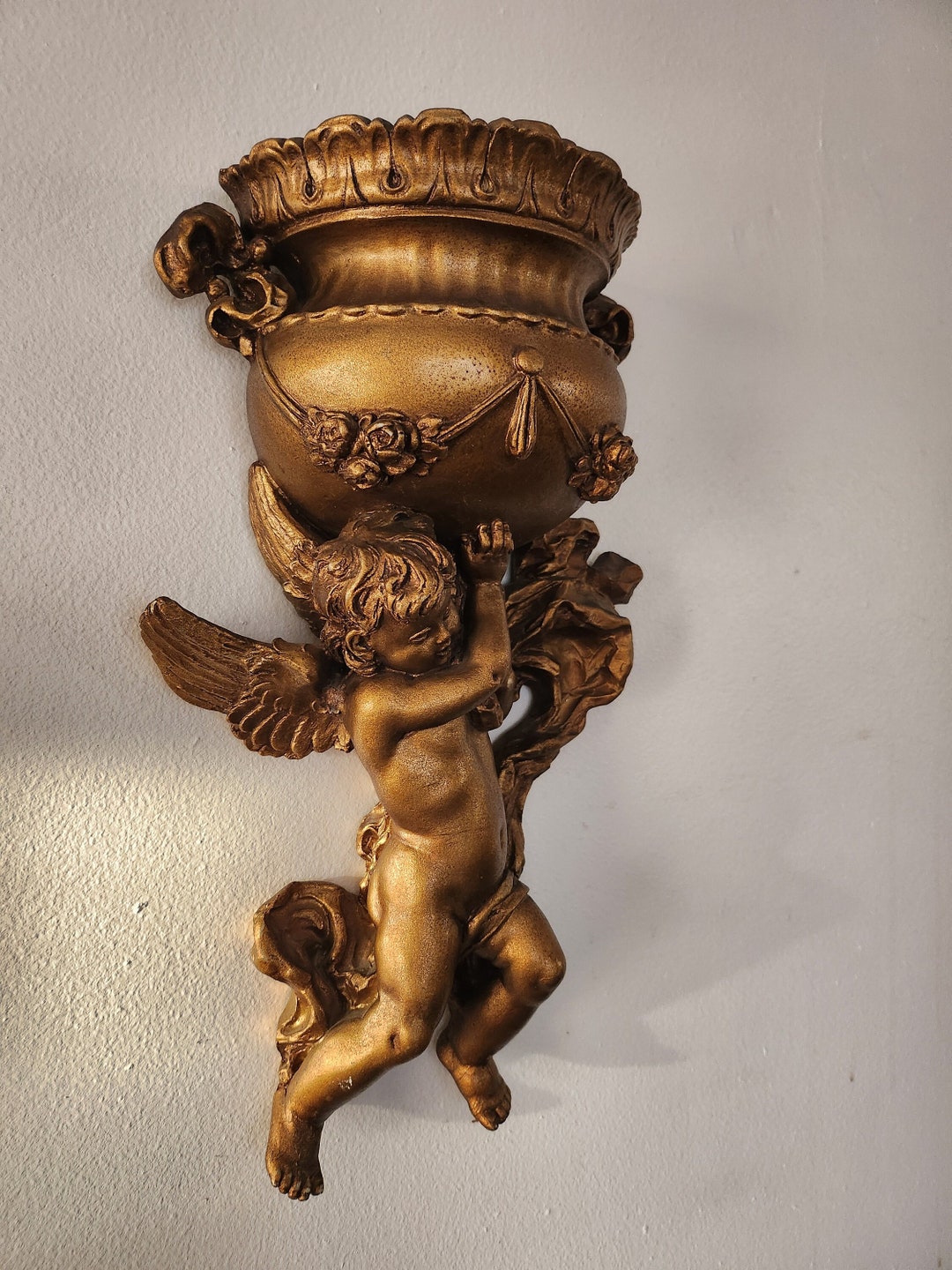Hollywood Regency Cherub Wall Sconce/planter MCM Decor, Gilded Cherub ...