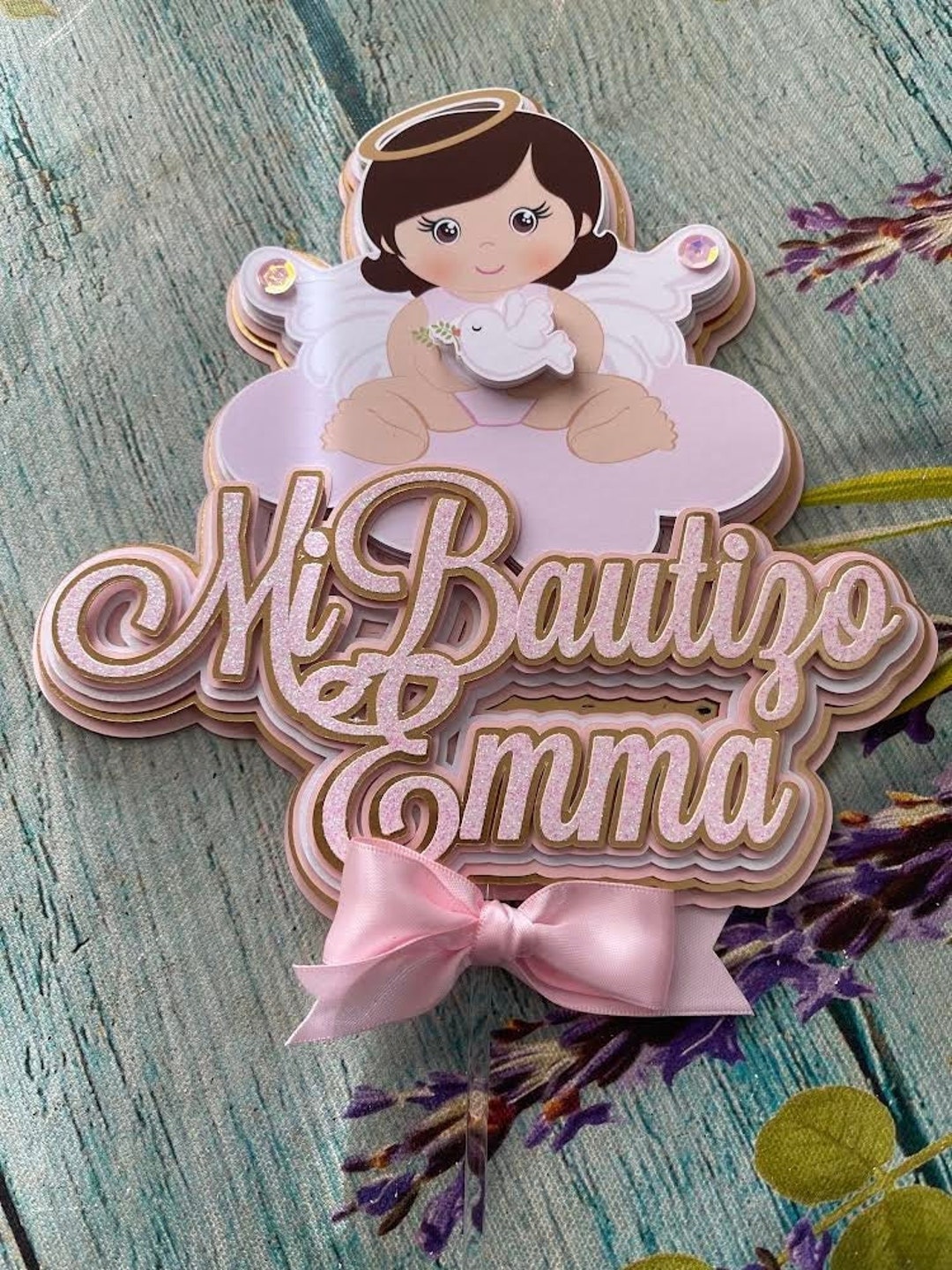 Mi Bautizo Topper, Personalized Cake Topper, Baptism Cake Topper, Gold ...
