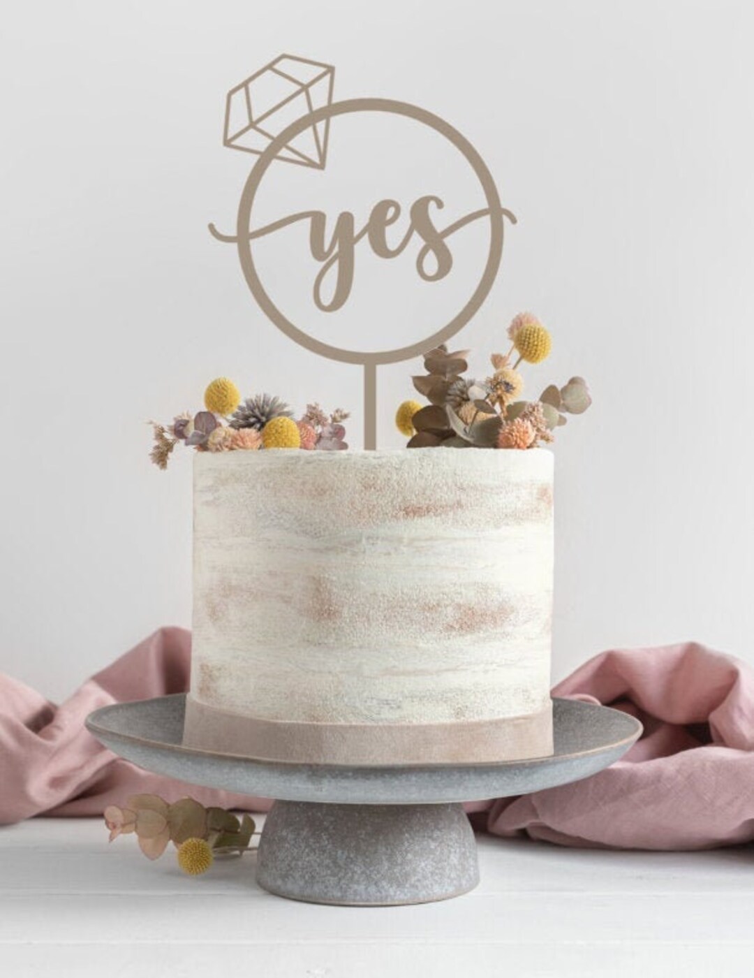 Yes Cake Topper, Engaged Cake Topper, Engagement Cake Topper ...