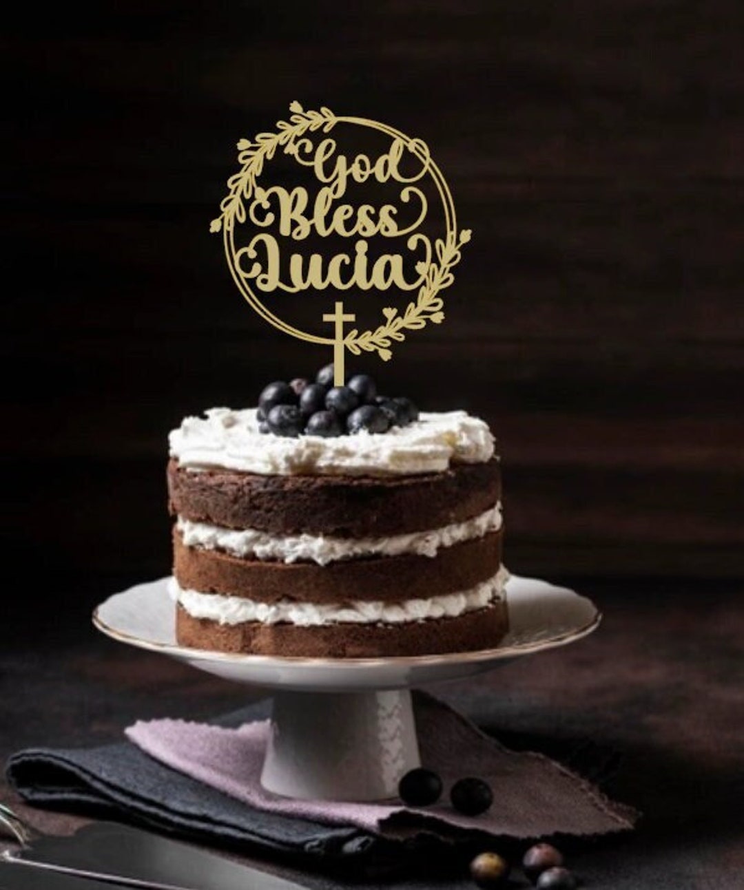 God Bless Cake Topper, Personalized Topper, Baptism Cake Topper ...