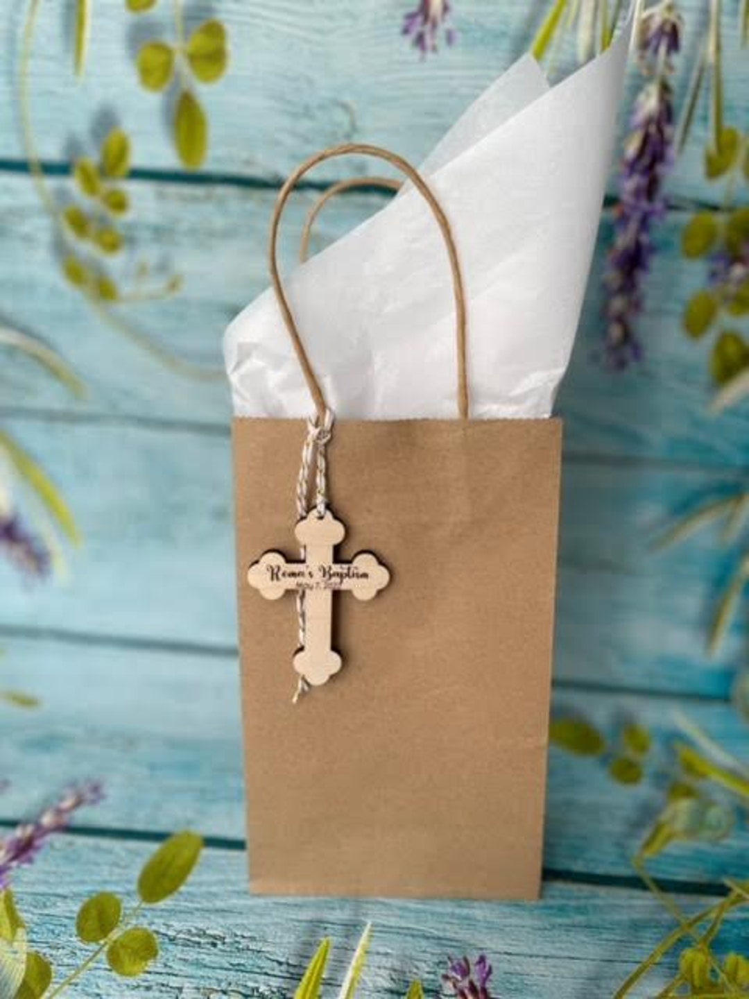 Wooden Cross Name Tag, Baptism Name Tag, Engraved Cross Name Tag ...