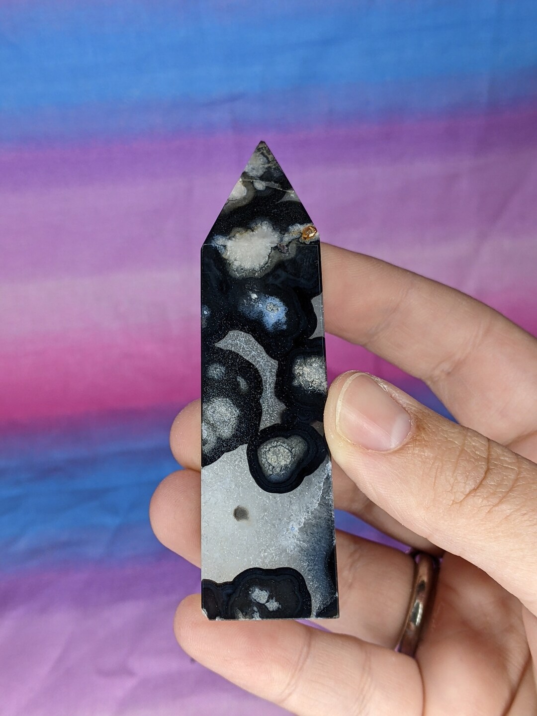 Black Flower Agate Tower - Etsy