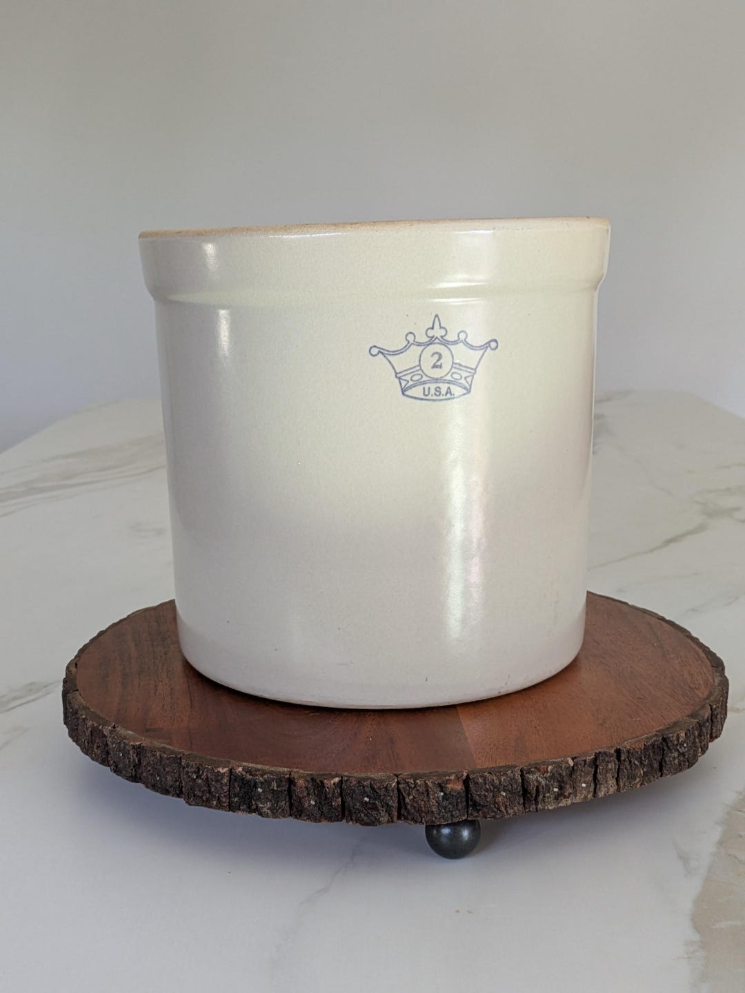 Antique 2 Gallon Stoneware Pottery Butter Dairy Crock Blue U.S.A. Crown ...
