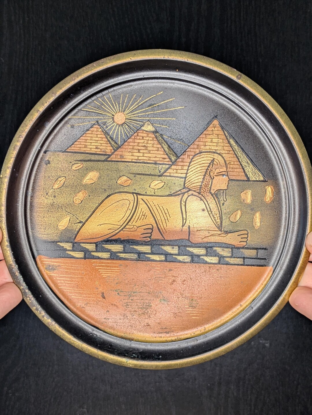 Vintage Brass Egyptian Sphinx Pyramid Decorative Wall Mount Plate Dish ...