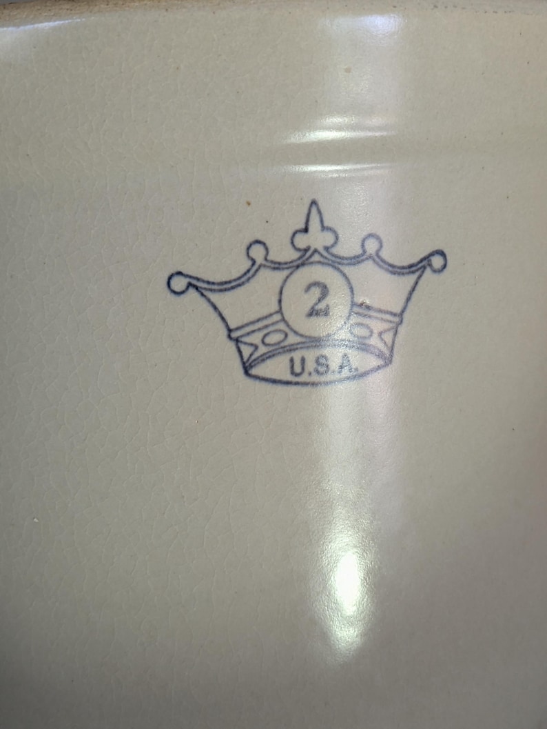 Antique 2 Gallon Stoneware Pottery Butter Dairy Crock Blue U.S.A. Crown ...