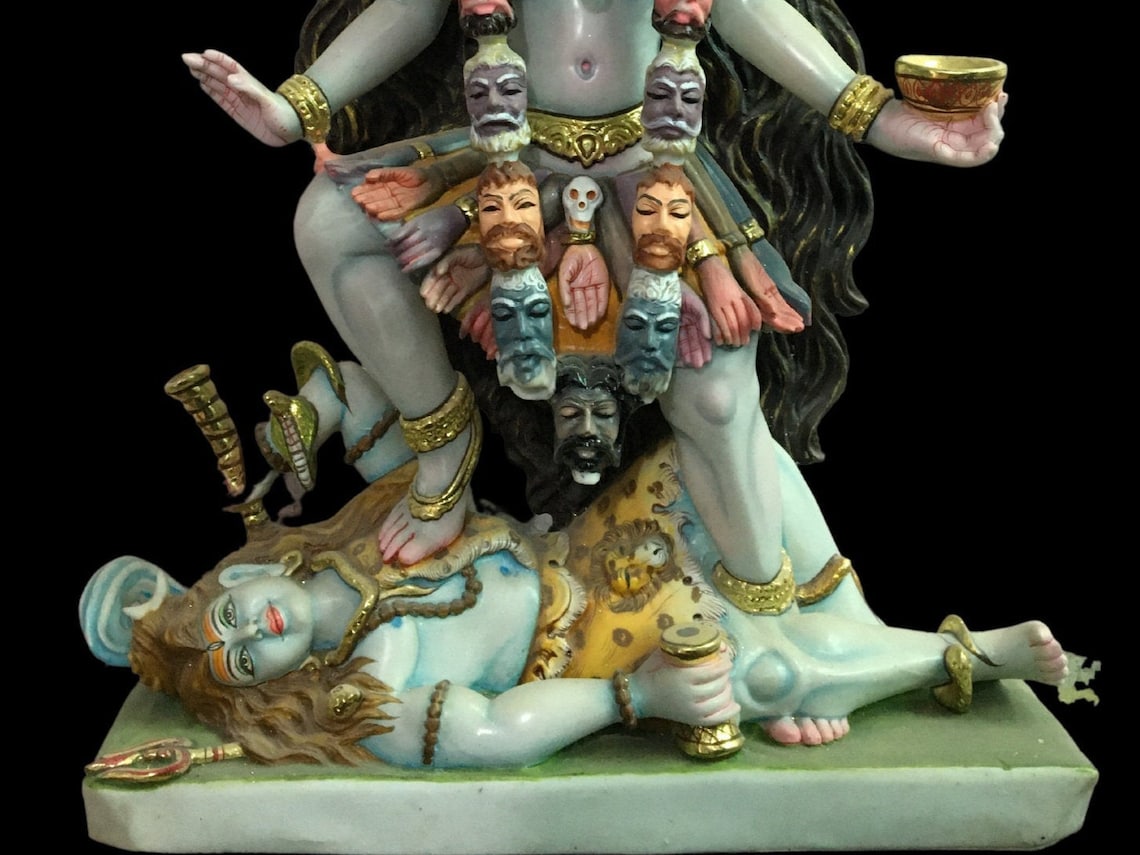 Kali Standing On Lord Shiva Statue Goddess Mahakali Sculpture Handmade Vietnam Marble Hindu God