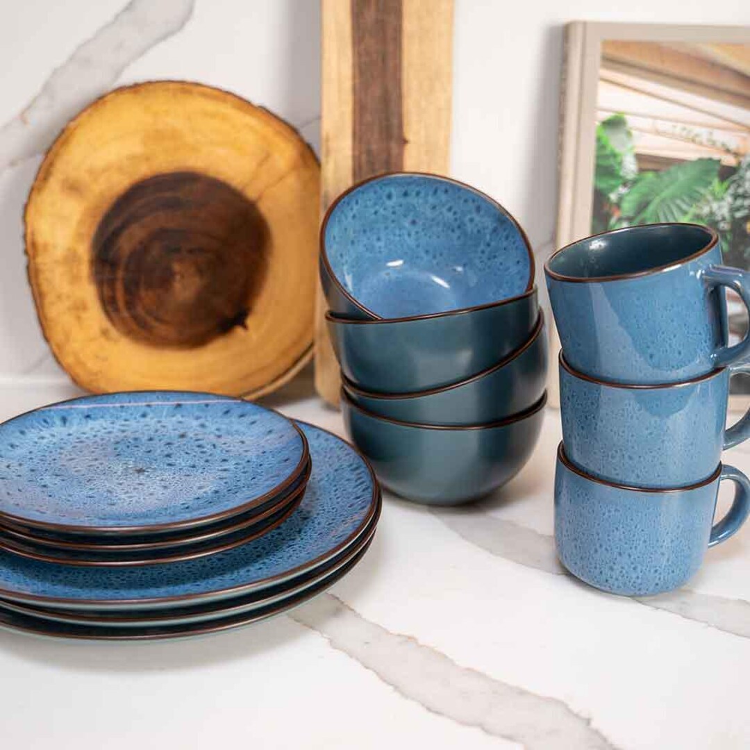 Scandi Home Blue Reactive Glaze Dinnerware Set of 4 - Etsy