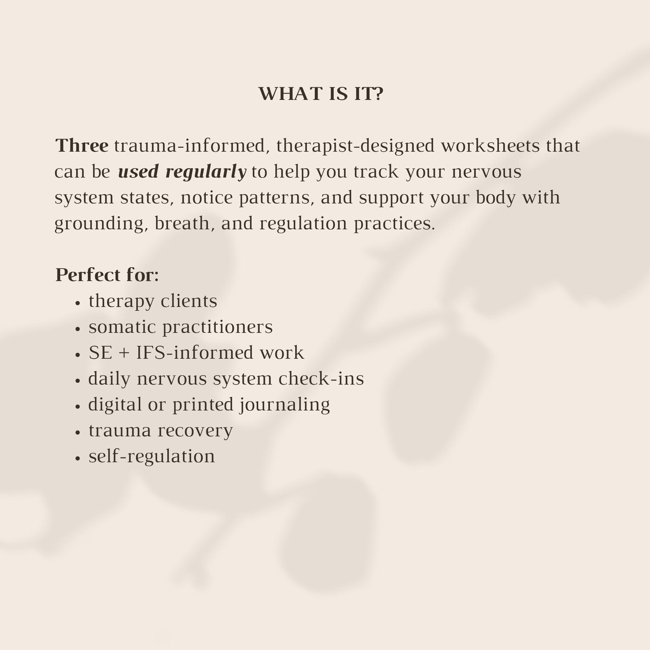 Somatic Therapy Worksheets | Nervous System Regulation (PDF) - Etsy