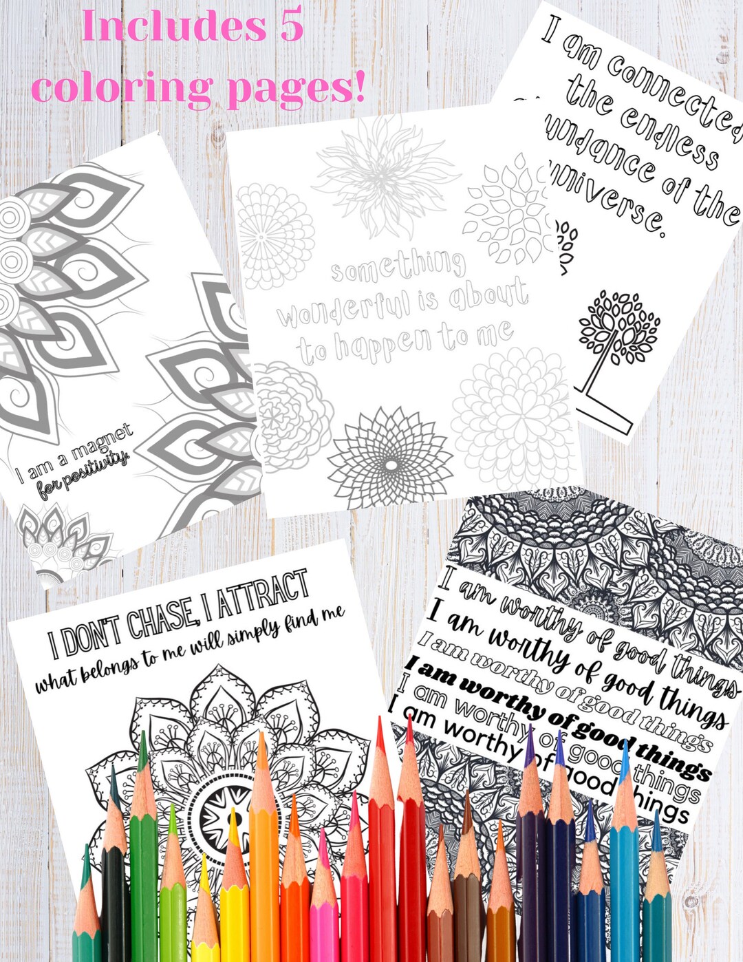 Manifestation Affirmations Coloring Pages | Set of 5 Printable Designs ...
