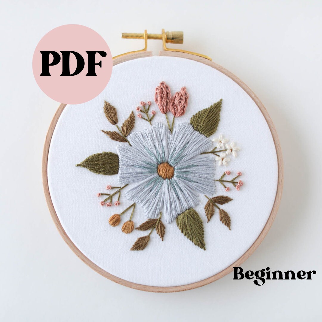 PDF Beginner Periwinkle Embroidery Pattern - 5" Embroidery Pattern ...