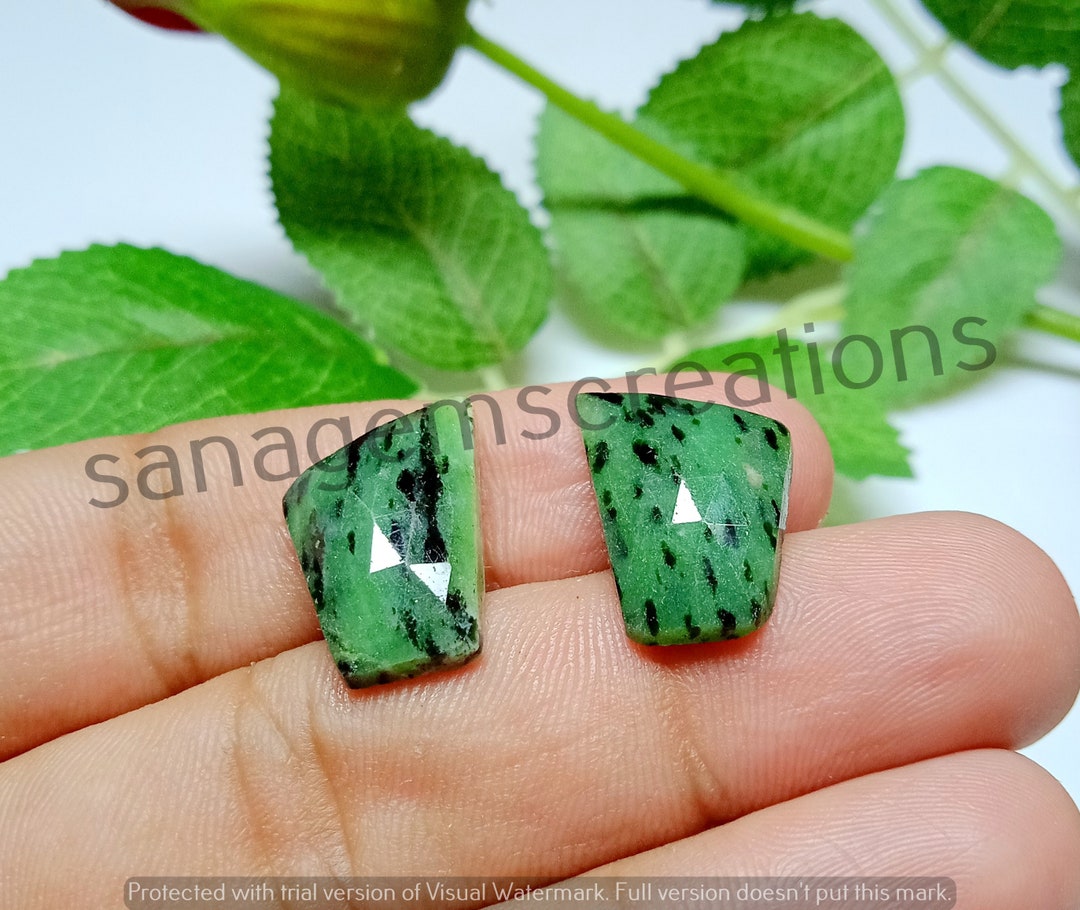 100% Natural Green Ruby Zoisite Rose Cut Flat Back Slice Pair Fancy ...