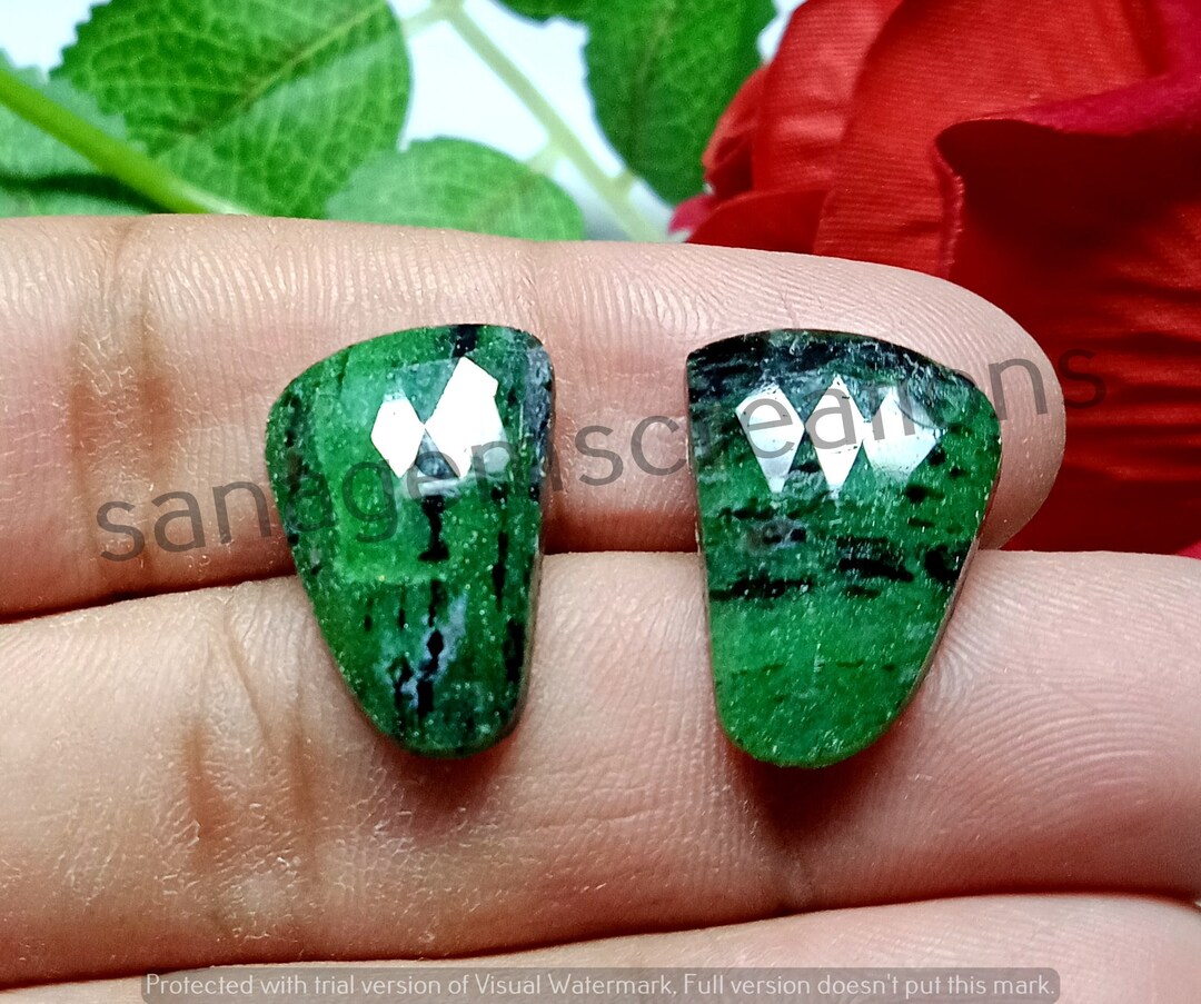 100% Natural Green Ruby Zoisite Rose Cut Flat Back Slice Pair Fancy ...