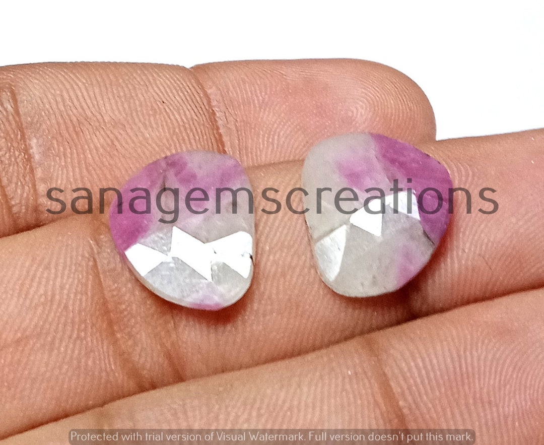 100% Natural Shining Pink Sapphire Rose Cut Flat Back Slices Pair Fancy ...