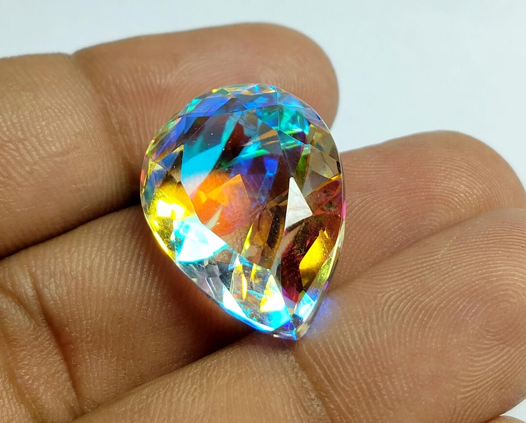 Rainbow Fire Mystic Topaz Faceted Cut Pear Gemstone, Size 22x17x11 MM ...