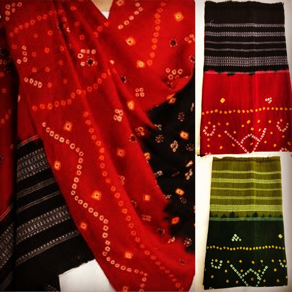 Hand Crafted Pure Woollen Bandhani tye and Dye Shawls | Etsy