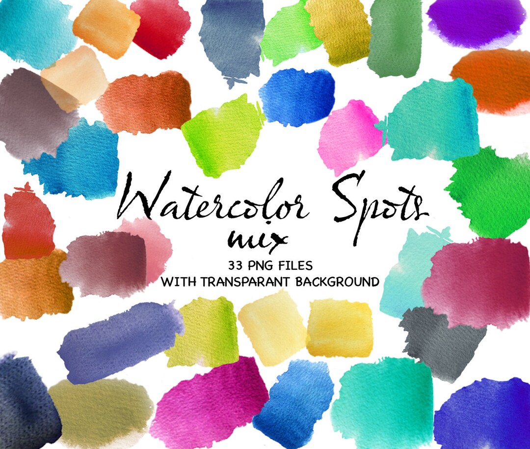 Abstract Watercolor Shapes Clipart, Splashes Spots, Brush Strokes, Hand ...