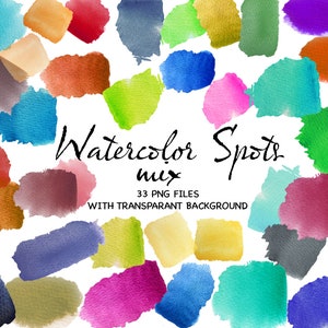 Abstract Watercolor Shapes Clipart, Splashes Spots, Brush Strokes, Hand ...