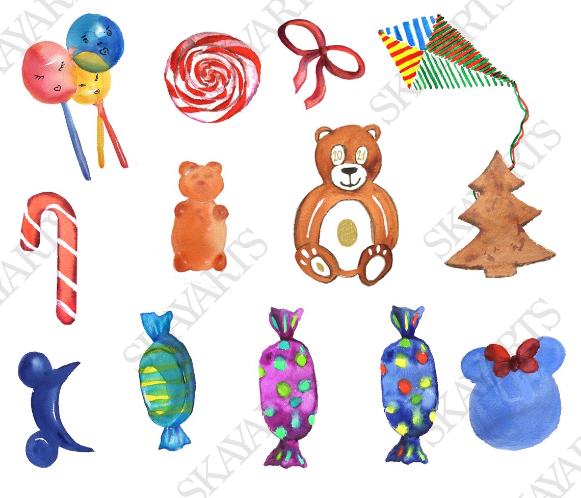 Watercolor Sweets Clipart Toys Clipart Commercial Use Treat - Etsy
