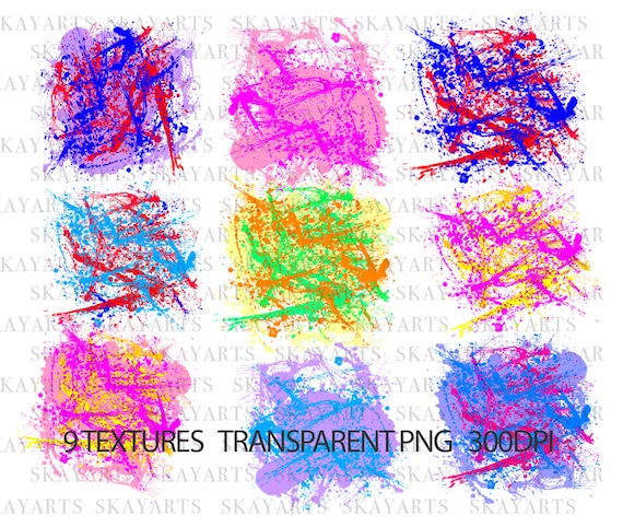 Colorful Transparent Paint Splatter PNG Texture Pack - Etsy