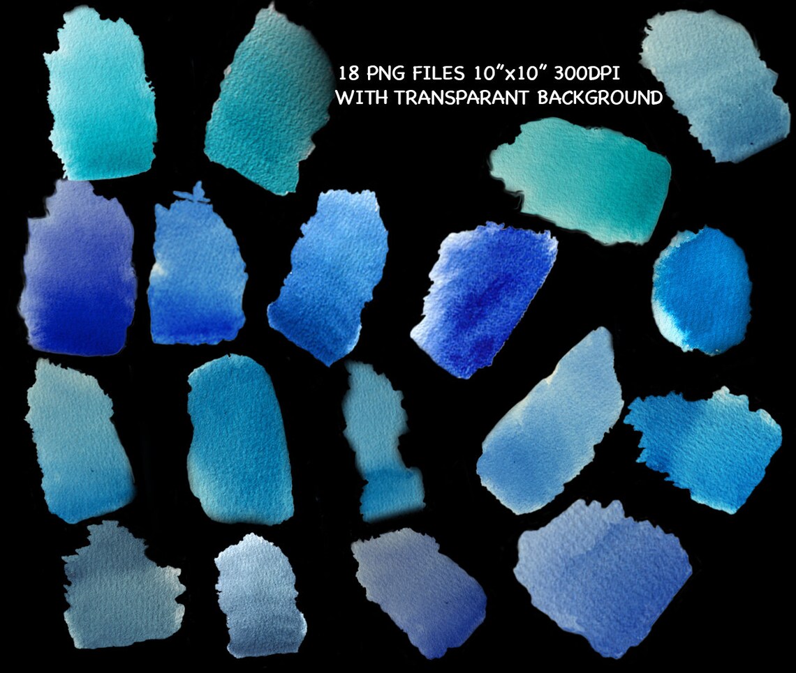 Blue Watercolor Splashes Spots Clipart Hand Painted Abstract Blue ...