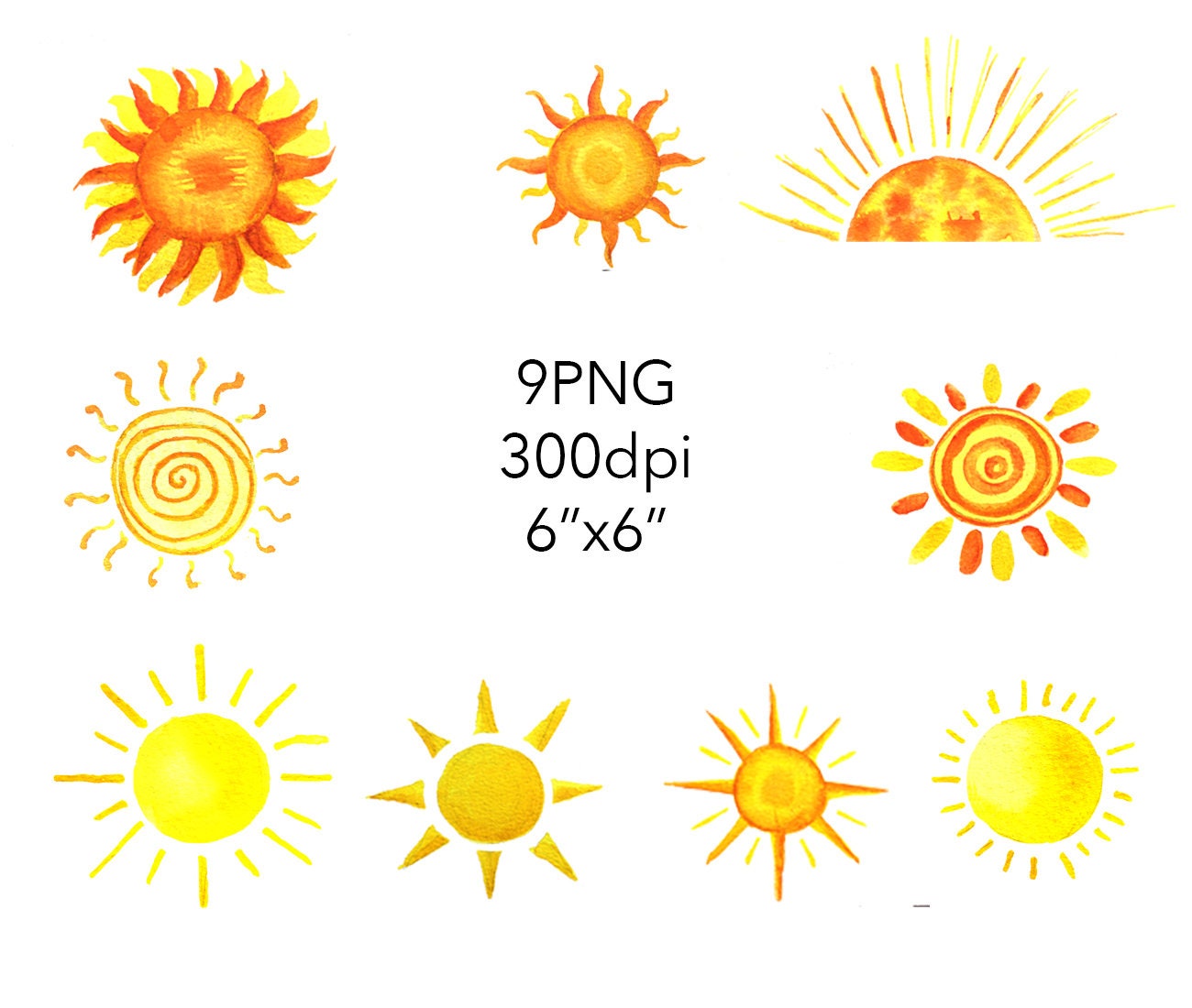 Watercolor Sun Clipart Hand Painted Watercolour Digital Sun PNG Mom's ...