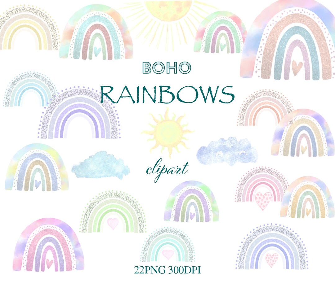 Boho Rainbow Clipart, Rainbow PNG, Pastel Neutral Colours, Nursery ...