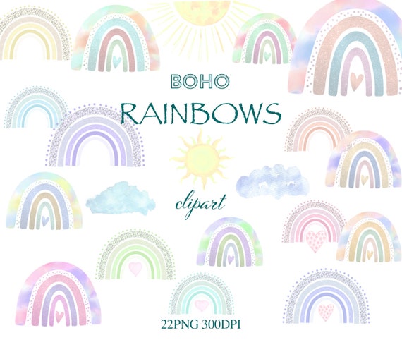 Boho Rainbow Clipart Rainbow PNG Pastel Neutral Colours - Etsy