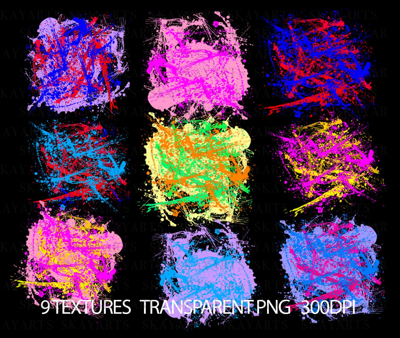 Colorful Transparent Paint Splatter PNG Texture Pack Sublimation ...