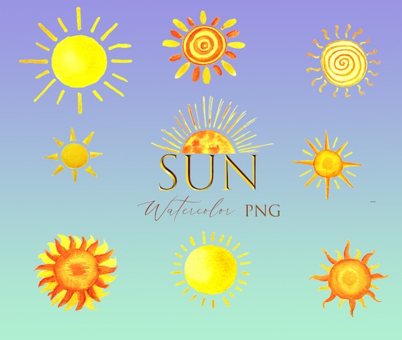 Watercolor Sun Clipart Hand Painted Watercolour Digital Sun - Etsy