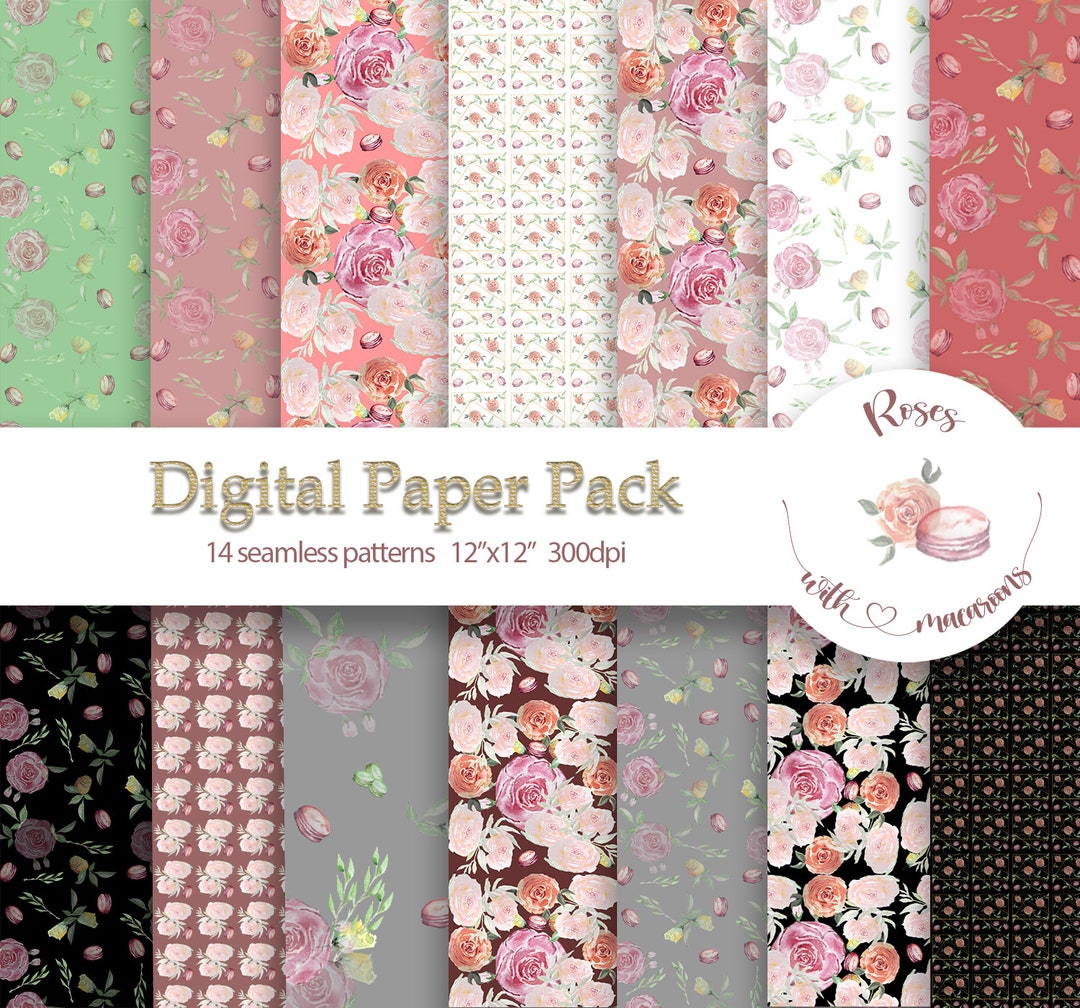 Watercolor Roses Digital Paper, Seamless Roses Printable Scrapbook ...