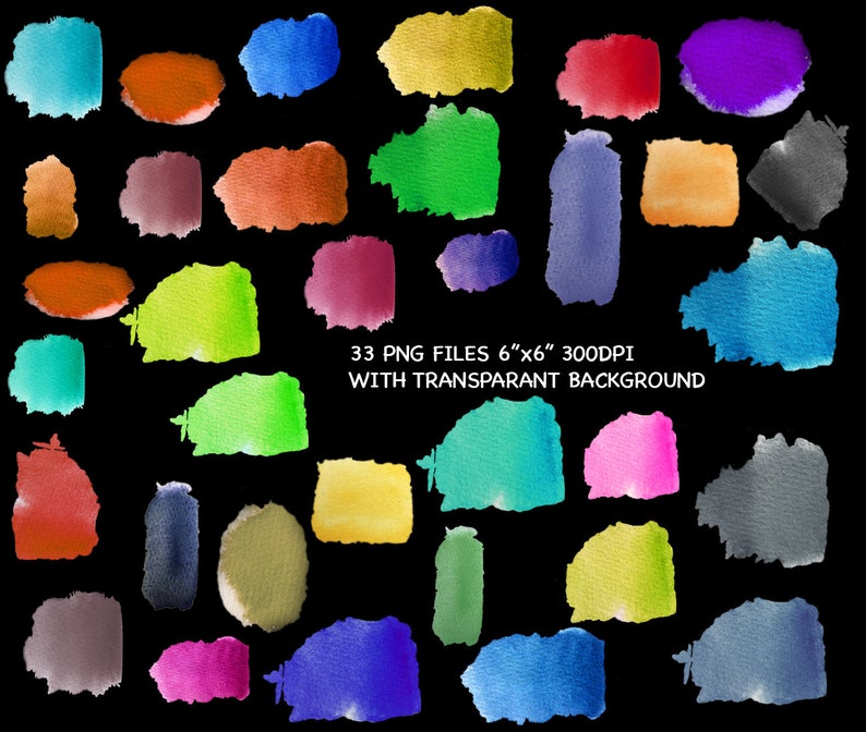 Abstract Watercolor Shapes Clipart, Splashes Spots, Brush Strokes, Hand ...