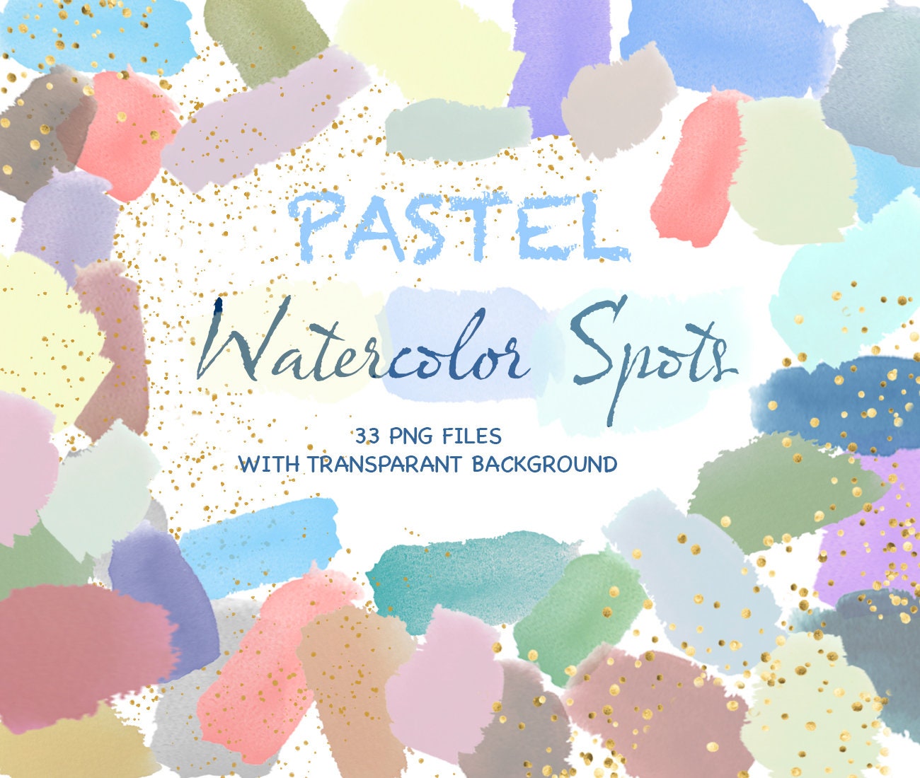 Abstract Pastel Watercolor Shapes Clipart, Splotch Brush Stroke, Hand ...