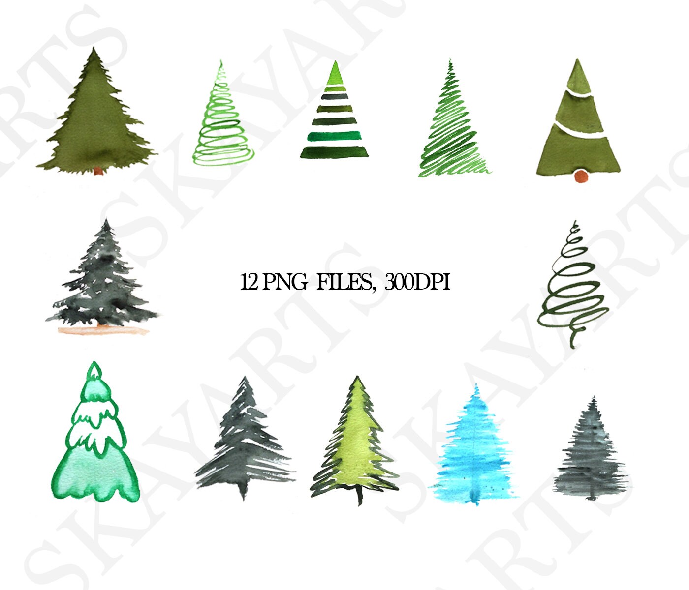 Watercolor Christmas Pine Trees, Watercolor Pine Trees Clipart, Winter ...