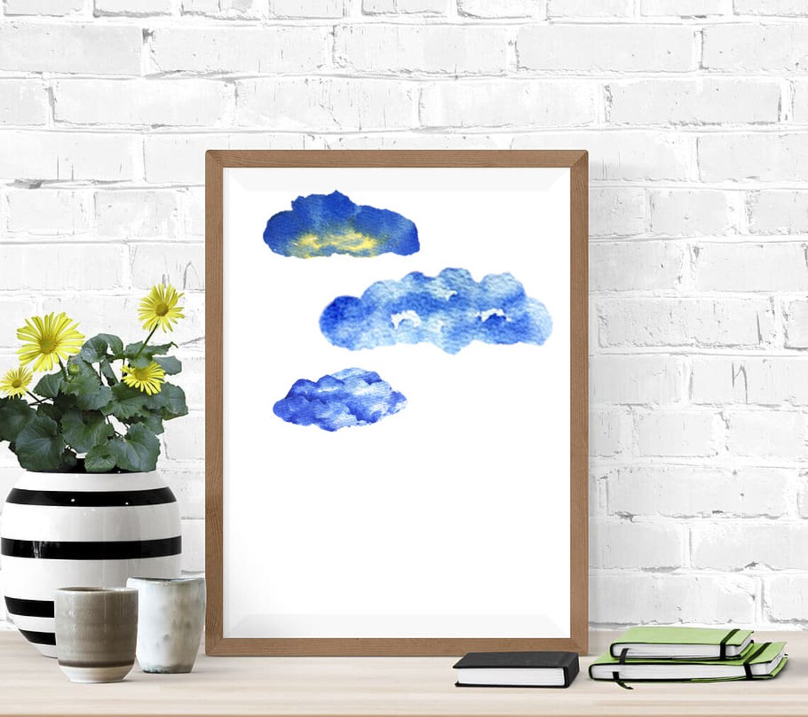 Watercolor Clouds Clipart, Weather Graphic, Realistic Blue Clouds, Sky ...