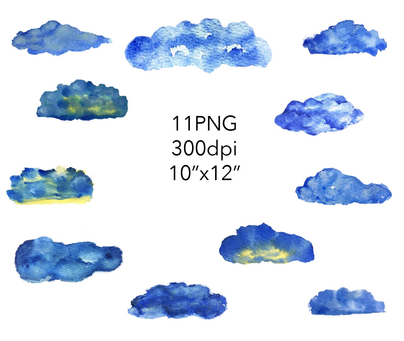 Watercolor Clouds Clipart, Weather Graphic, Realistic Blue Clouds, Sky ...