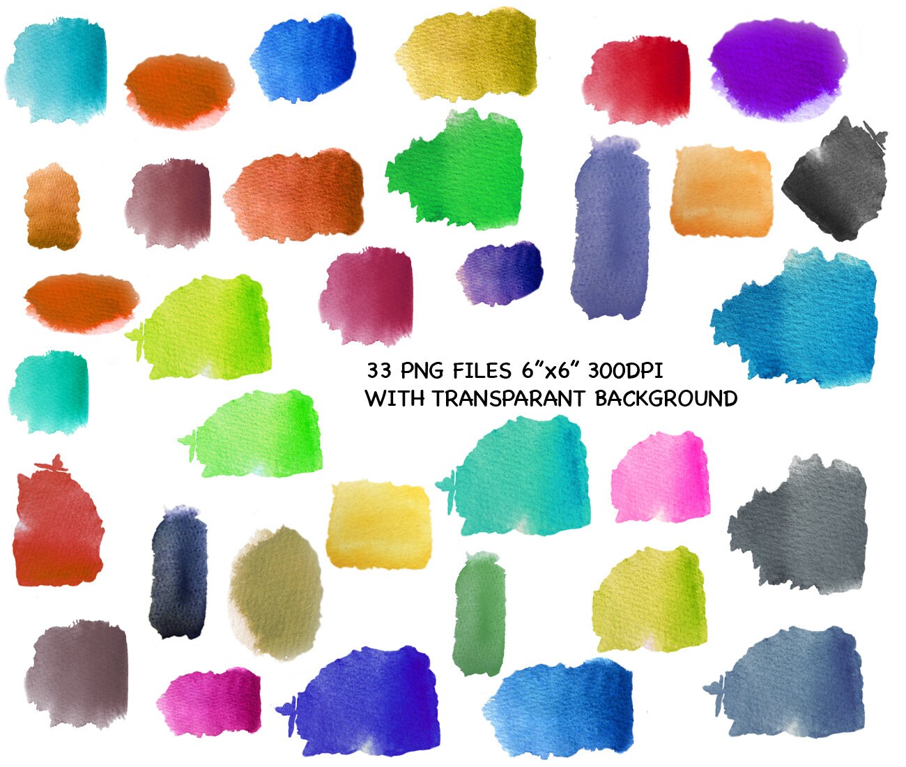 Abstract Watercolor Shapes Clipart, Splashes Spots, Brush Strokes, Hand ...