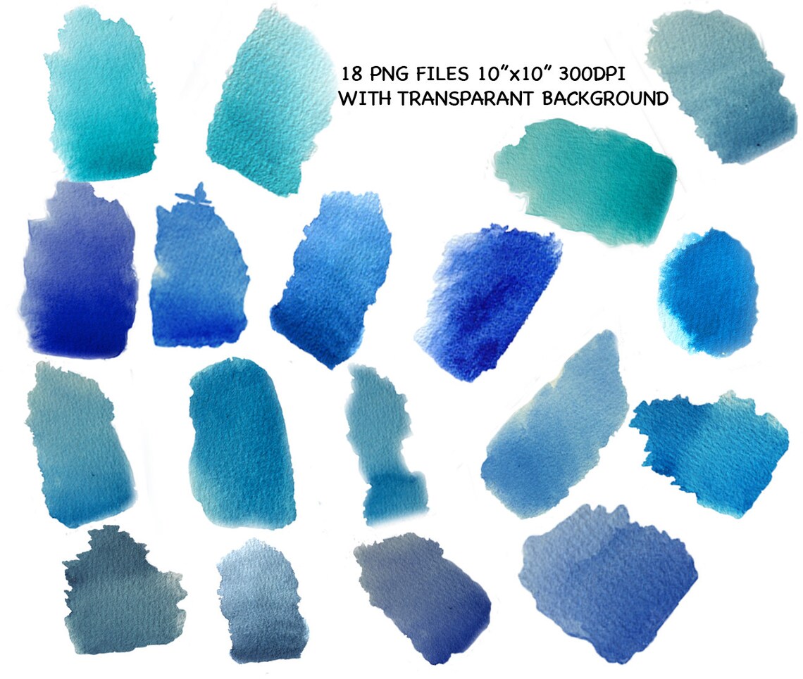 Blue Watercolor Splashes Spots Clipart Hand Painted Abstract Blue ...