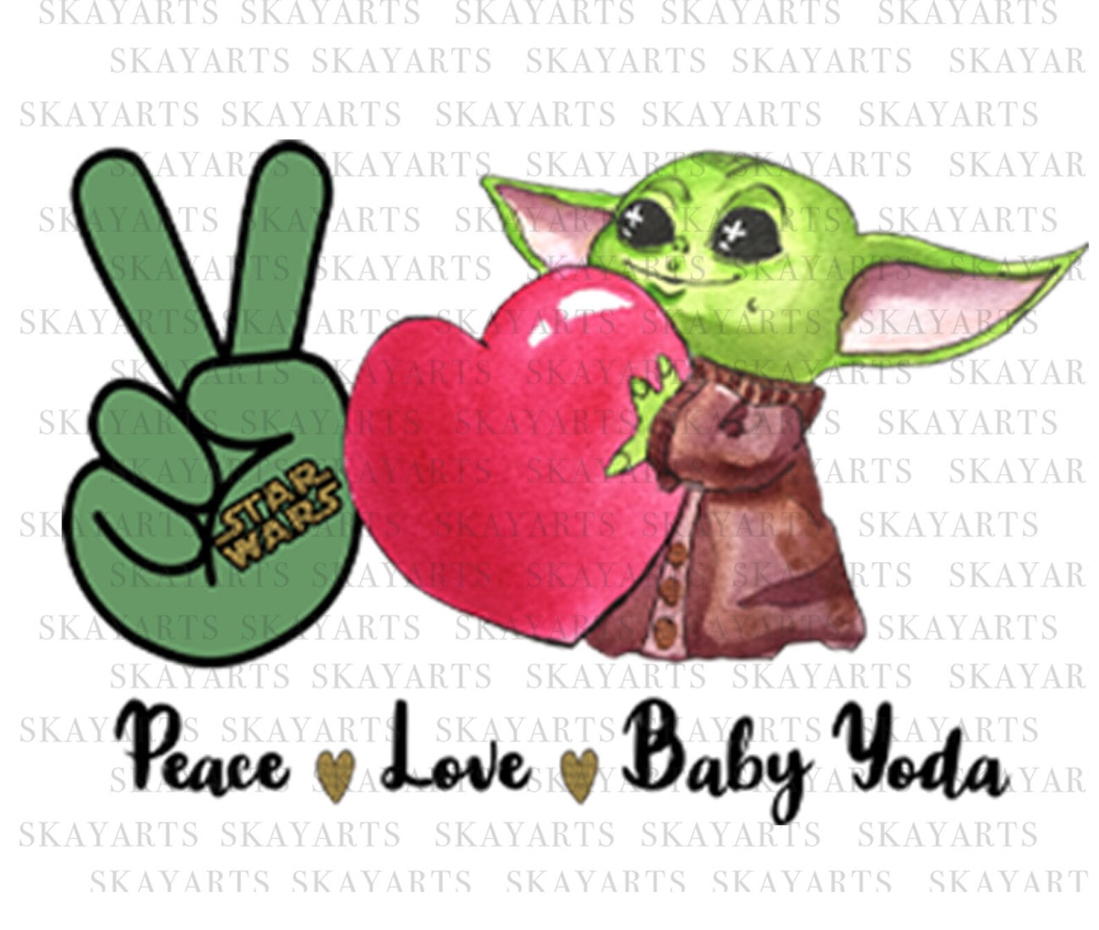 Peace Love Baby Yoda PNG & JPG, Baby Yoda Sublimation, Sublimation ...