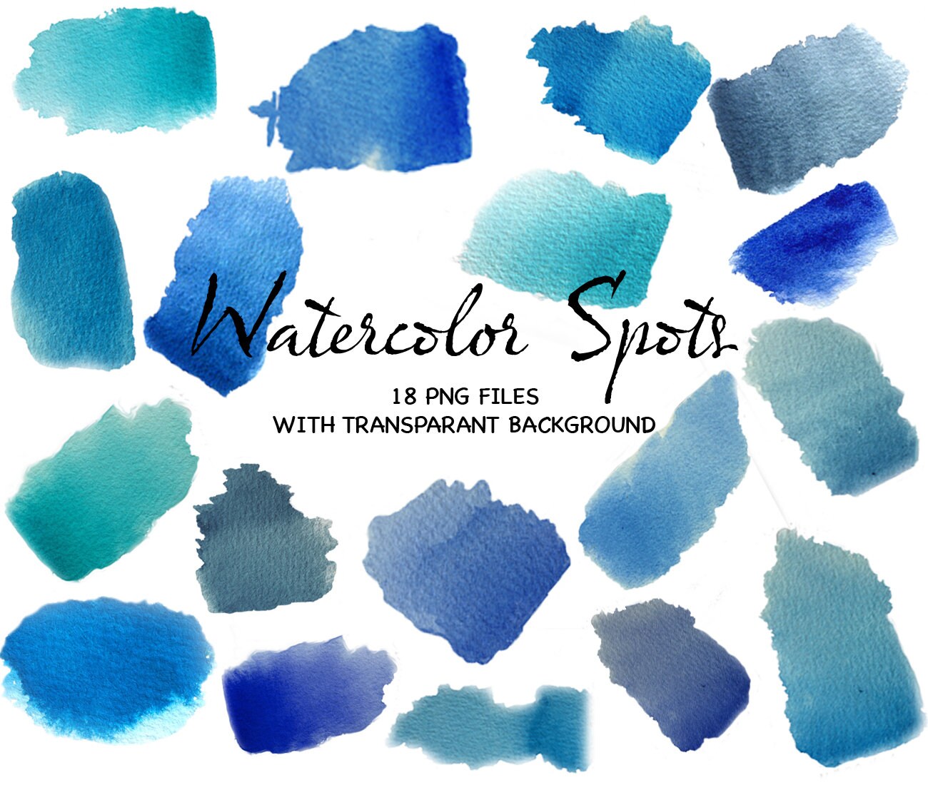 Blue Watercolor Splashes Spots Clipart Hand Painted Abstract Blue ...
