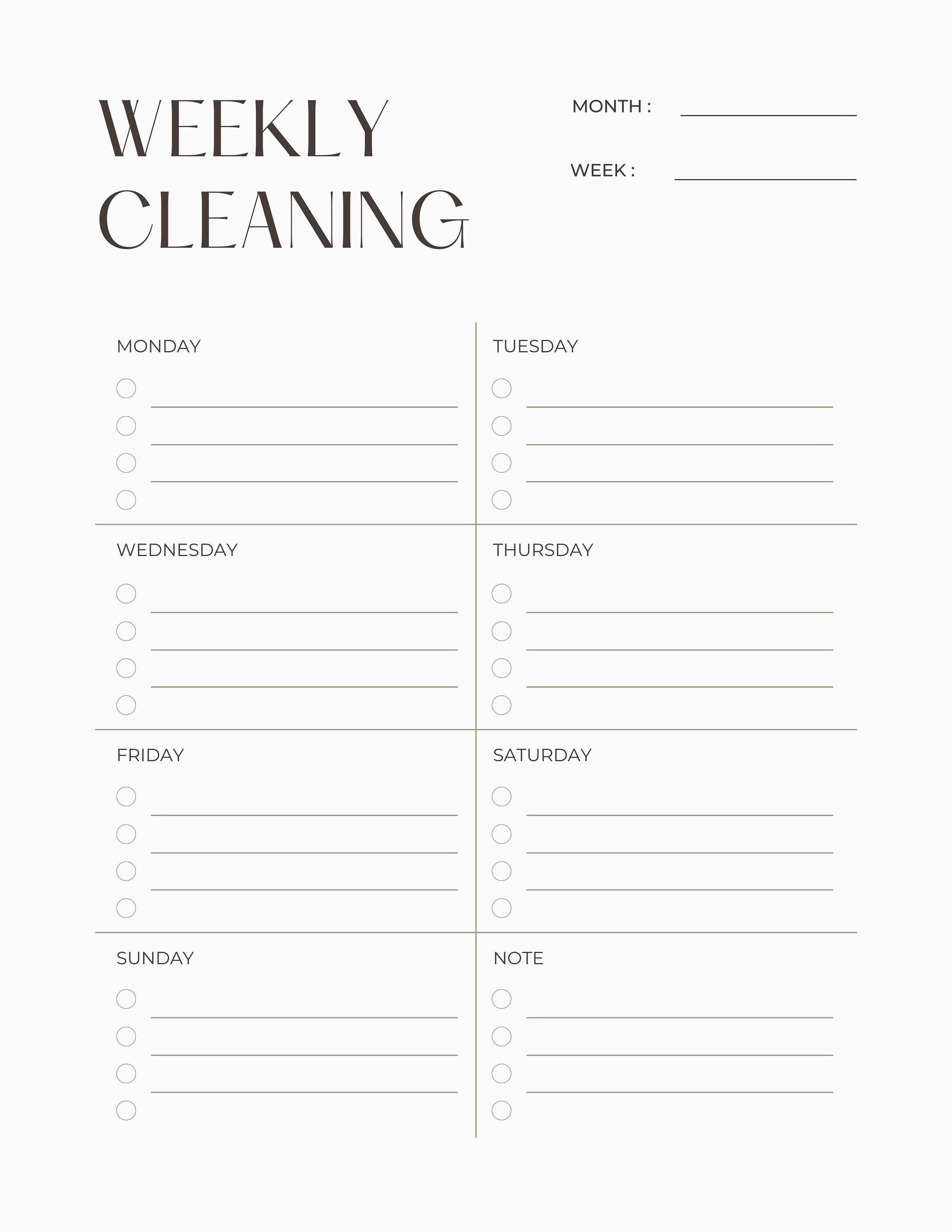 Minimalist Weekly Cleaning Planner for Organization and Productivity - Etsy