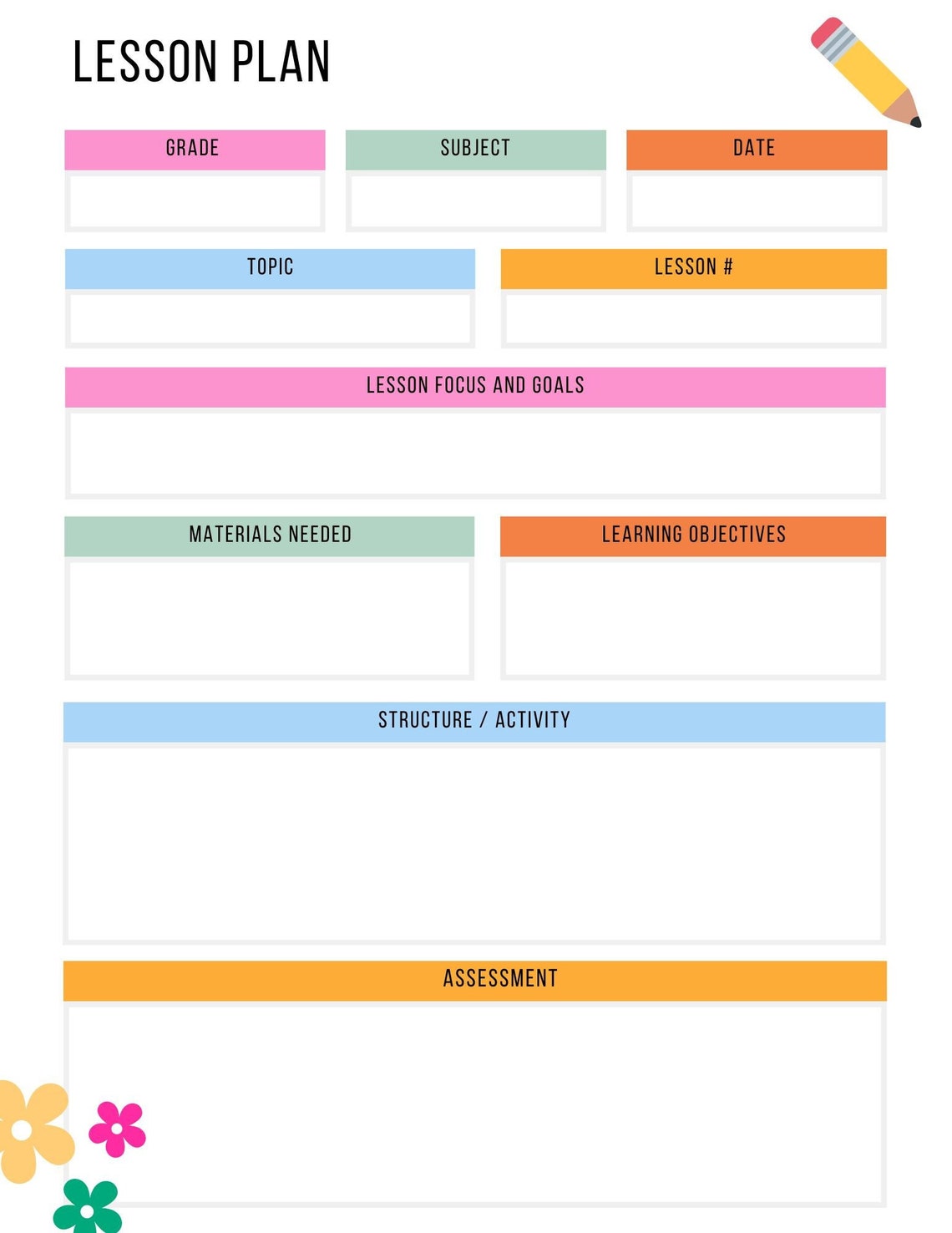 Teachers Lesson Plan, Colorful Lesson Plan, Lesson Plan Template ...